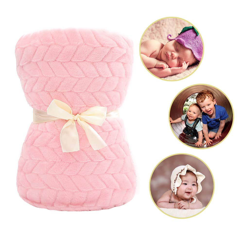 Baby Blanket Flannel, Cozy Throw Blankets for Newborn Infant and Toddler, Super Soft and Warm Receiving Baby Blanket for Crib Stroller (Pink 25 * 32")