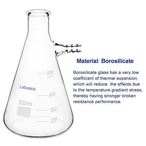 Labasics Glass 500 ml Heavy Wall Borosilicate Glass Filtering Flask, Bolt Neck with Tubulation, 500 ml