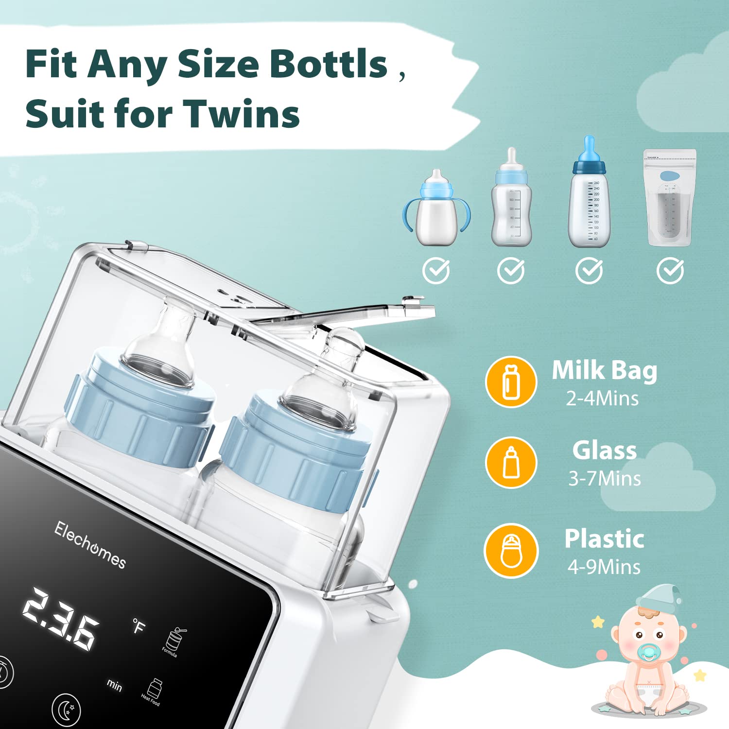 Baby Bottle Warmer for Breastmilk, Elechomes Baby Food Heater with LCD Display Accurate Temperature Control and Timer for All Bottles & Jars, BPA-Free