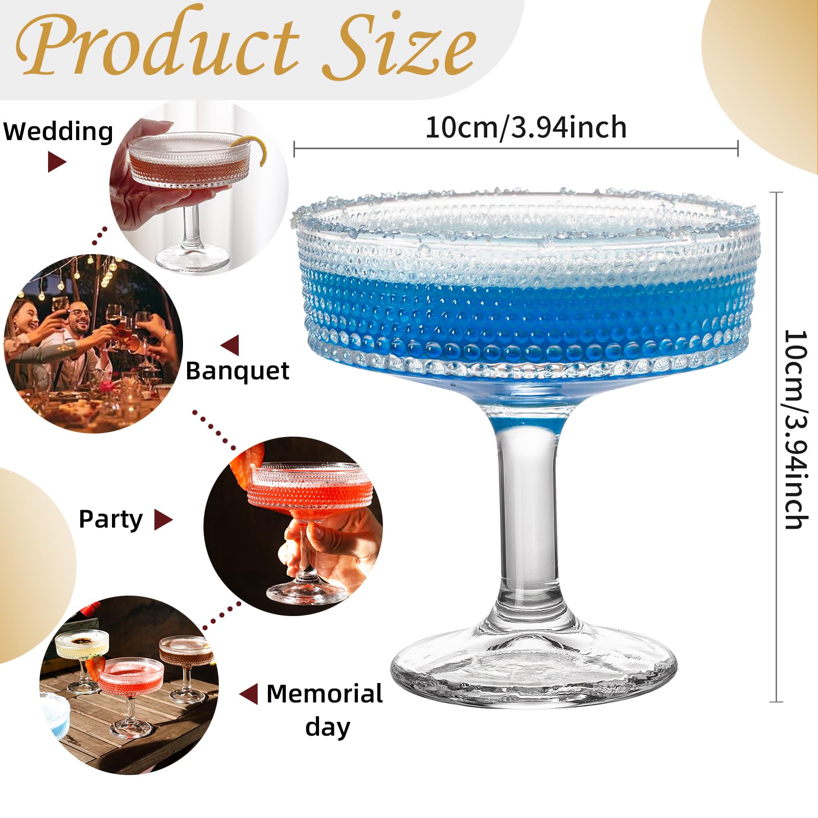4 Pcs Martini Glasses, 7 oz Vintage Cocktail Coupe Glasses Set, Unique Beaded Glass, Classic Cocktail Galssware, Bar Drinking Glasses Set, Pefect for Cocktail, Wine, Champagne(4Pcs)