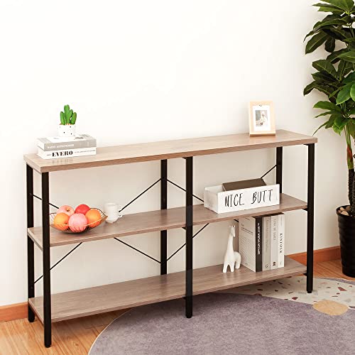 Coral Flower Washed Oak Square Side Shelf for Living Room, Wood and Metal Nightstand,End Table with Storage, Light oak