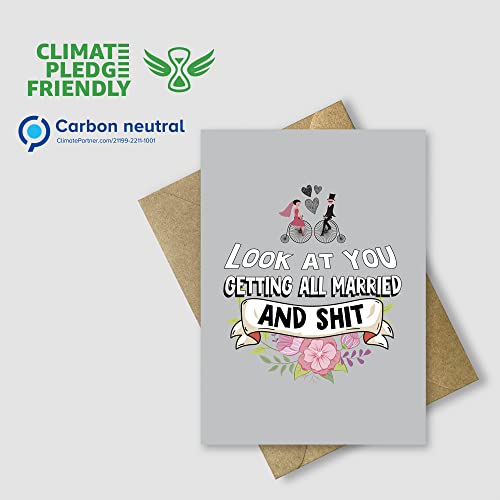 Funny wedding card for groom and bride with envelope | Original joke adult engagement card for him and her | Hilarious congratulatory present for wedding shower or engagement party