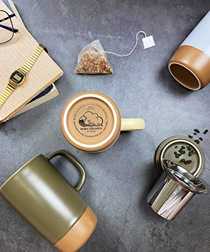 Mora Ceramics Large Tea Mug with Loose Leaf Infuser and Ceramic Lid, 18 oz, Portable, Microwave and Dishwasher Safe, Tall Coffee Cup - Rustic Matte Ceramic Glaze, Modern Herbal Tea Strainer, Olive