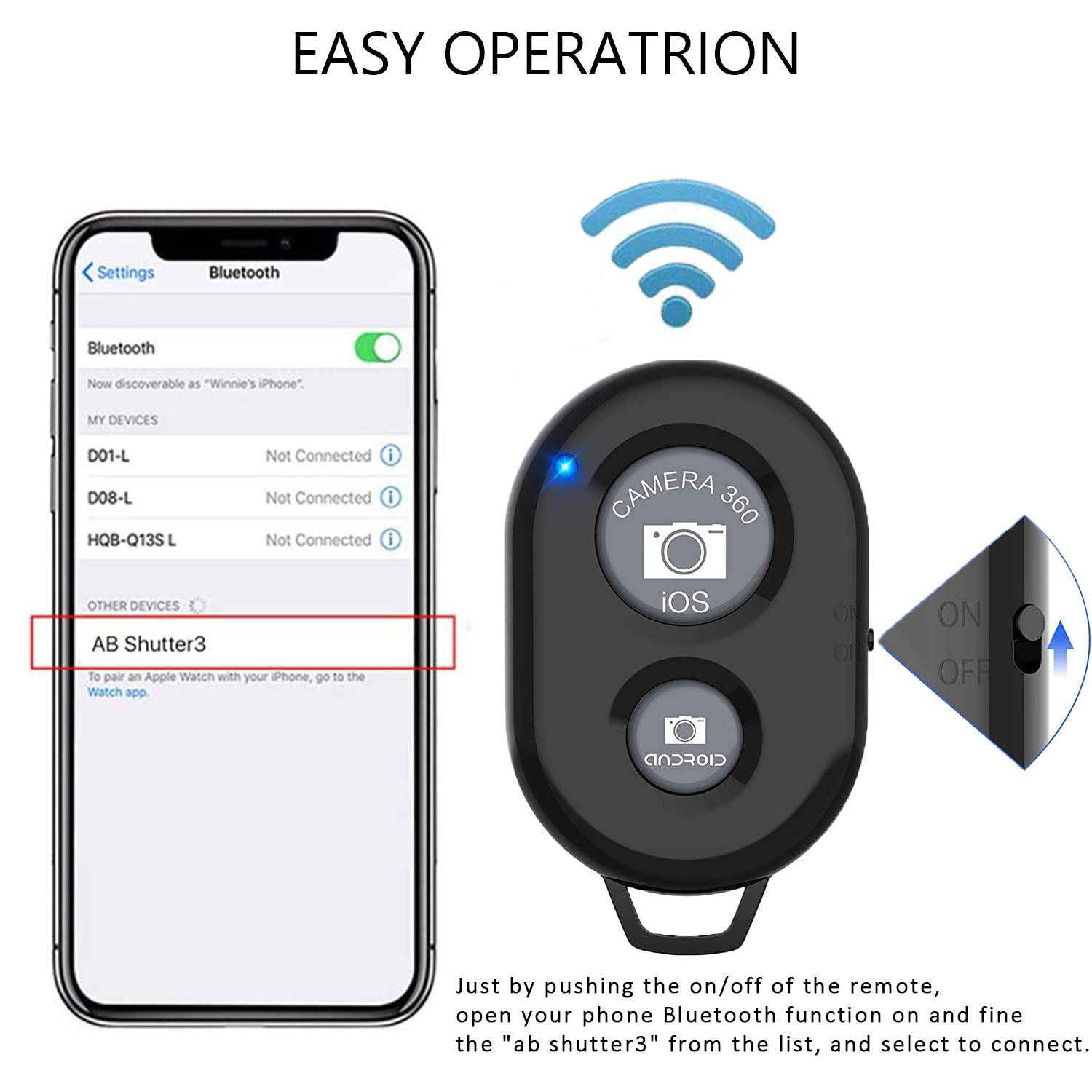 Wireless Remote Shutter for Cellphones and Tablets (3 Pack), AOQIYUE Bluetooth Remote for iPhone/Android Camera Control, Selfie Clicker for Photos and Videos - Wrist Strap Included