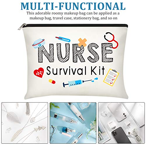 Frienda 8 Pcs Nurse Survival Kit Makeup, Cosmetic Bag Nurse Practitioner Gifts Toiletry Bag Funny Travel Bag Nurses School Supplies for Nursing Student (White)