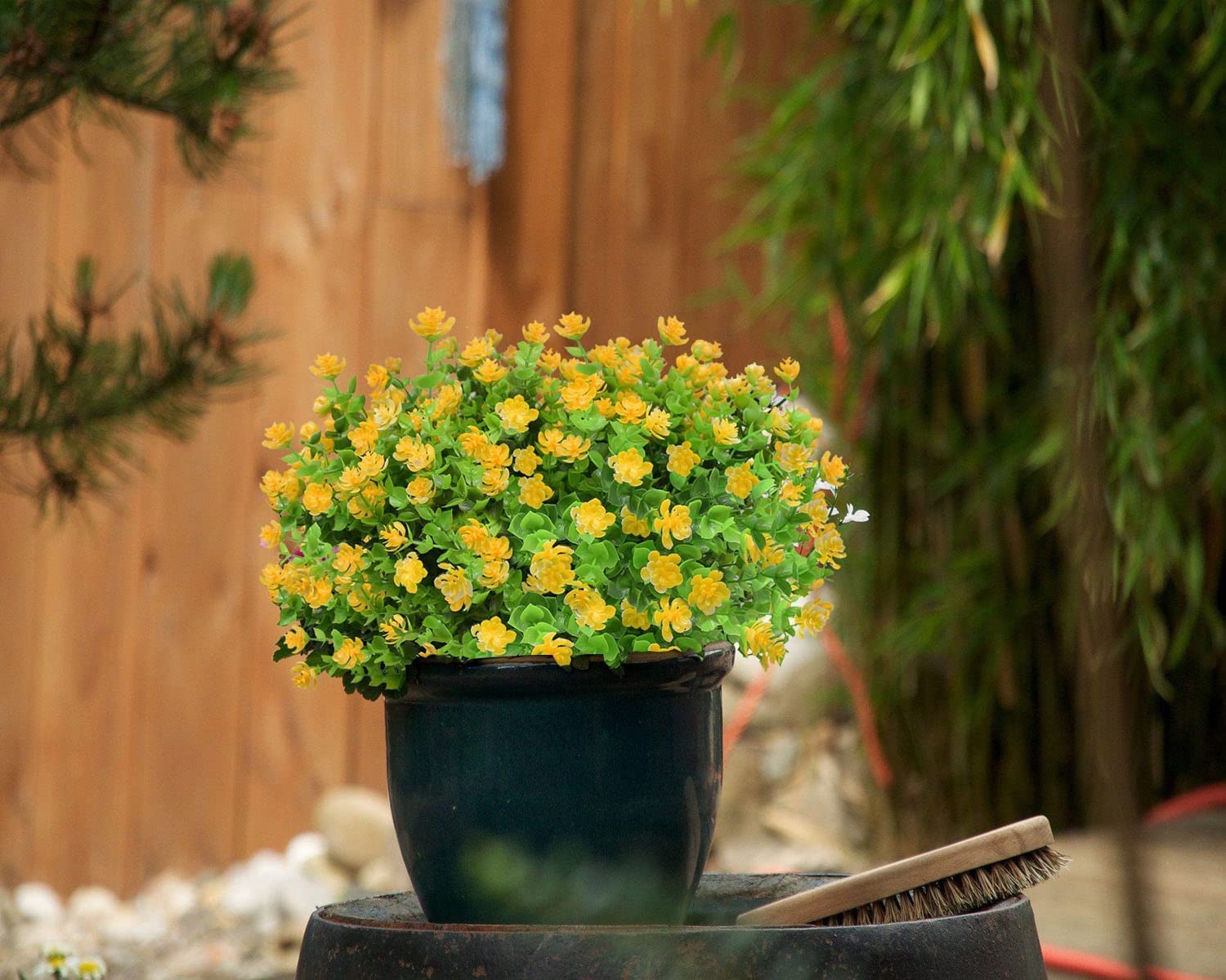 AIOR 10 Bundles Artificial Flowers, UV Resistant Fake Flowers Plastic Greenery Shrubs Plants for Floral Arrangement, Hanging Pots, Home Garden Decor Graduation (Yellow)