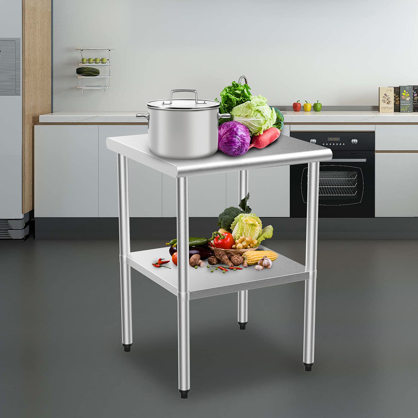 ROVSUN 24'' x 24'' Stainless Steel Table for Prep & Work,Commercial Worktables & Workstations, NSF Heavy Duty Metal Table with Adjustable UnderShelf for Kitchen Restaurant,Home,Hotel,Outdoor