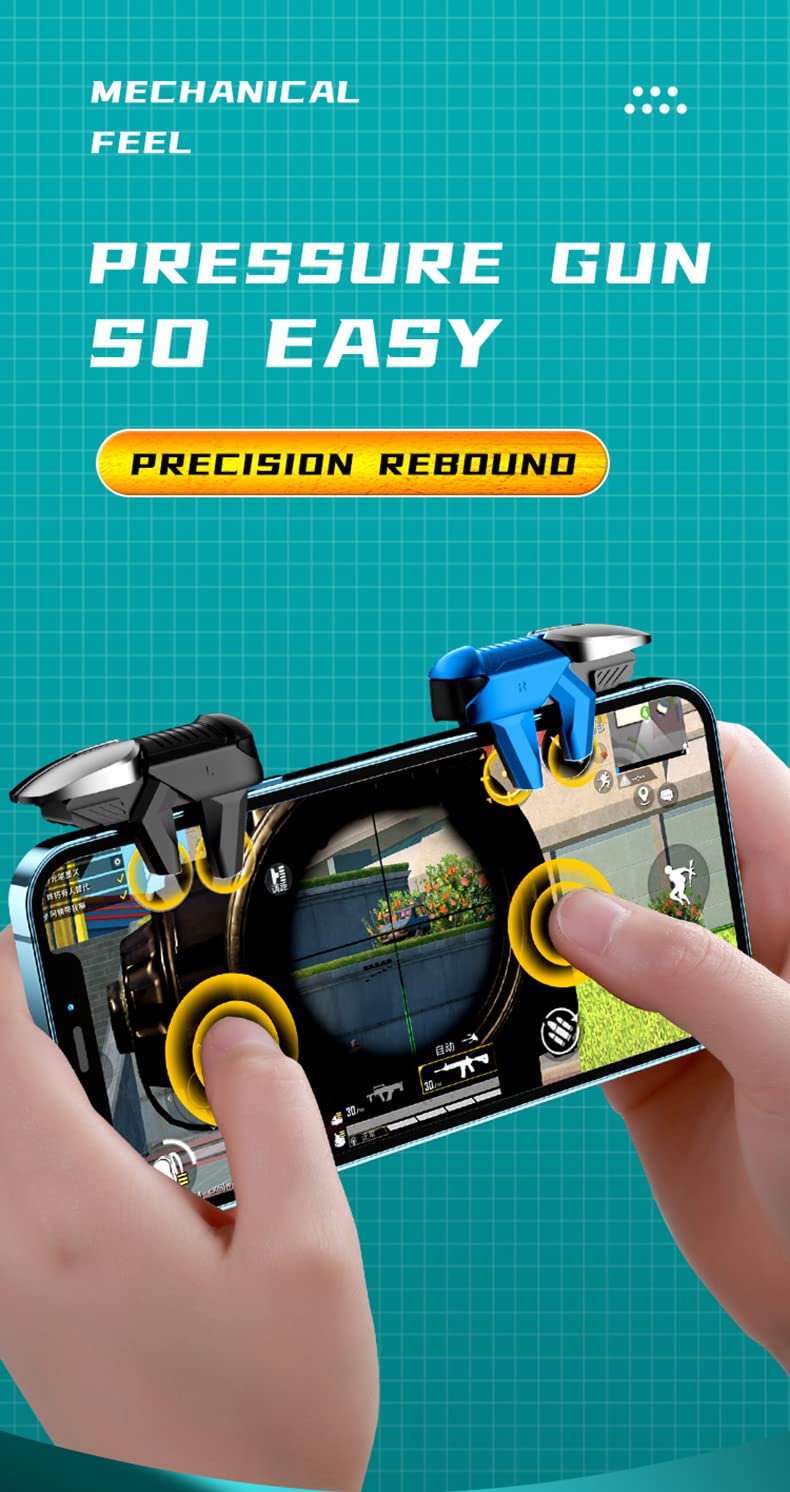 2022 New Model Seven Trees Mobile Game Controller for PUBG/Fornite/Knives Out/Rules of Survival/Call of Duty Gamepad Trigger Aim Button L1R1 L2 R2 Shooter Joystick for iPhone Android iPad Mini 5 Phone Game Pad Accesorios (Blue)