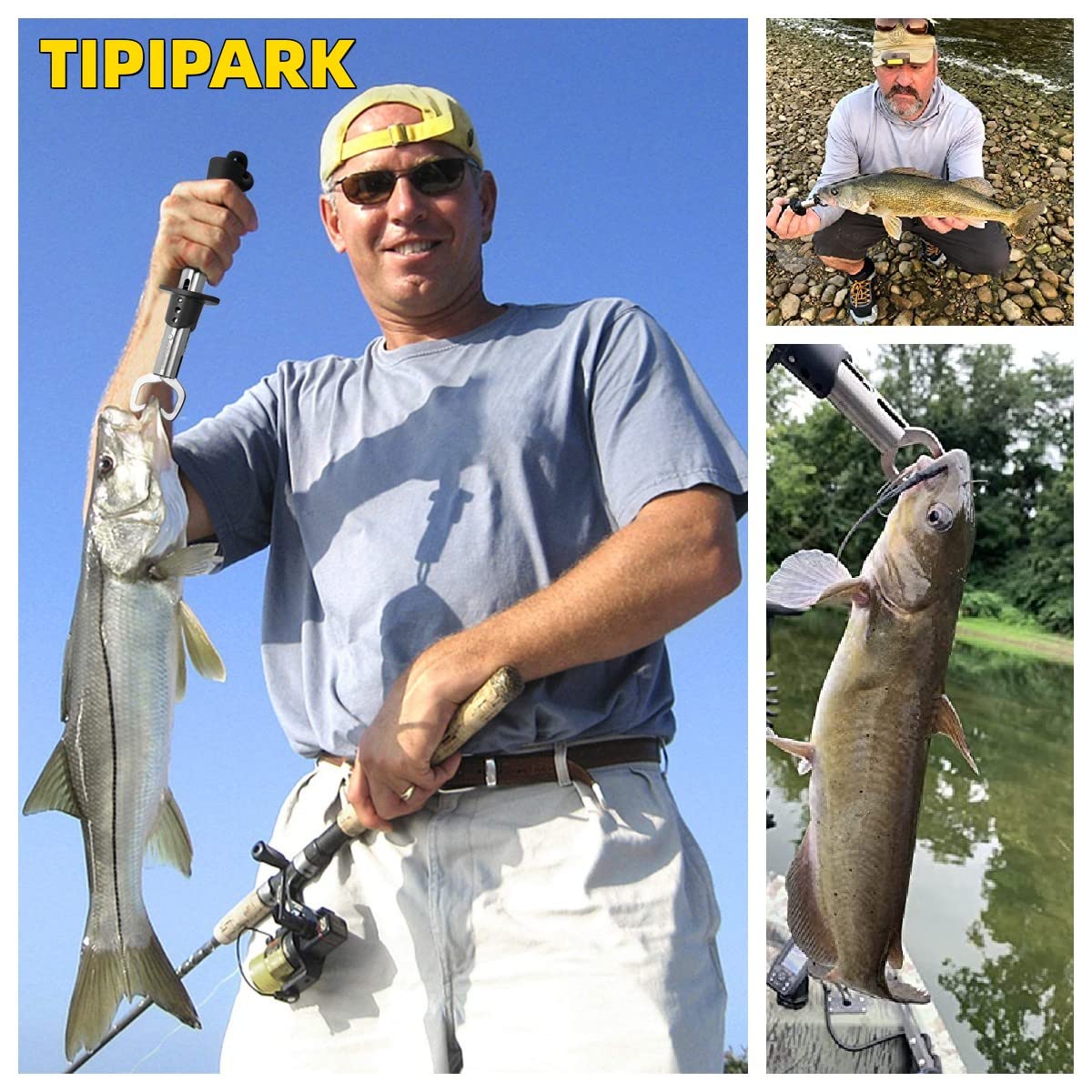 2 Pieces Mini Fish Lip Gripper - Fish Gripper Tool Stainless Steel Caught Fish Eva Handle with 2 Tape Measure Scale