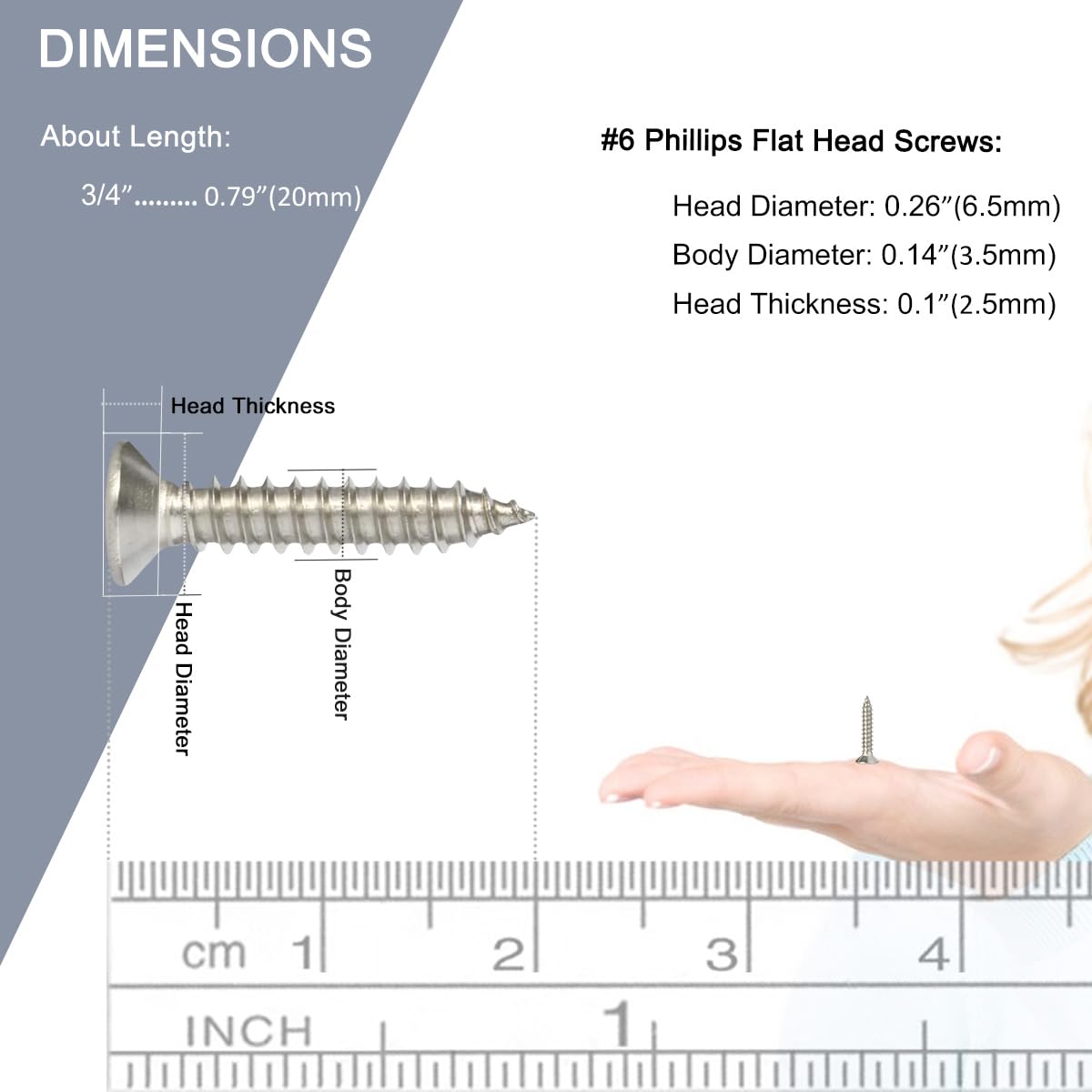 Wood Screws - 120PCS Flat Head Phillips Screws, 304 Stainless Steel Screw with Adjustable Wood Countersink Kit (#6 x 3/4")