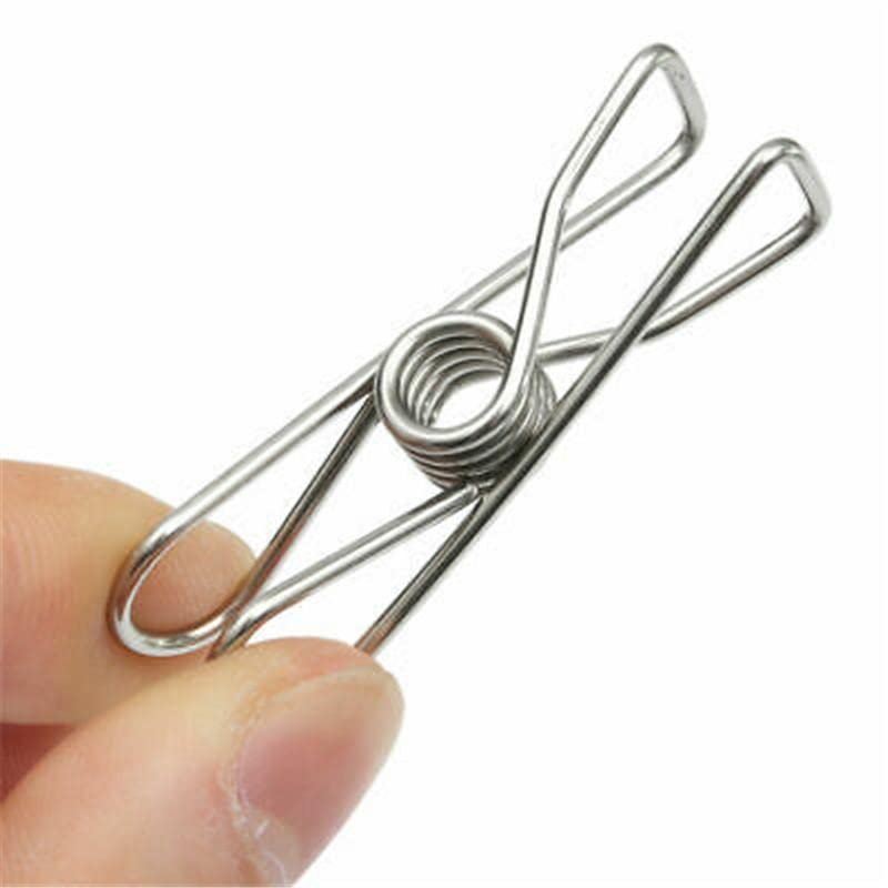 20 Pack 3.5 inch Jumbo Heavy Duty 304 Stainless Steel Wire Clips Durable Clamp Metal Clothes Pegs Multi-Purpose for Outdoor Clothesline Home Kitchen Travel Office Decor