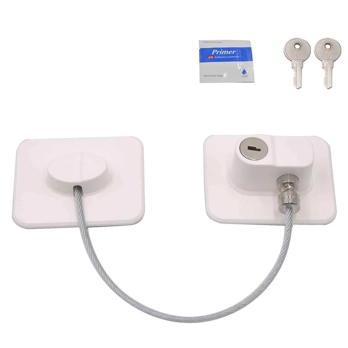 Refrigerator Lock, 2 Packs Self-Adhesive Fridge Lock with Keys, Childproof Freezer Lock Cabinet Locks with Rustproof Straps Strong Adhesive White.