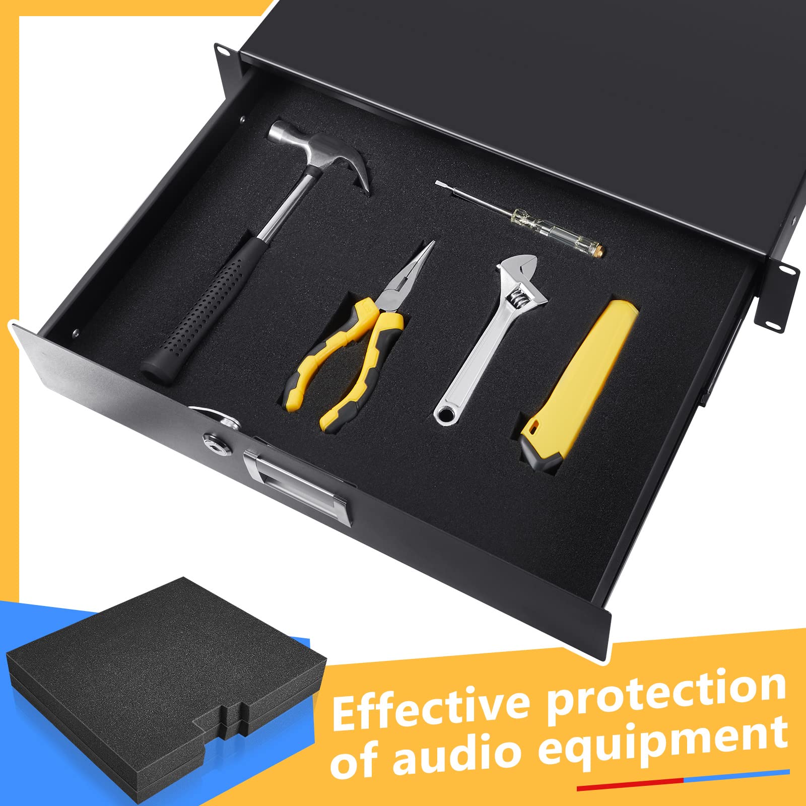 2 Pieces Replacement Layered Diced Foam Rackwork Drawer Foam Microphone Foam Insert for 1U, 2U Cabinet Stage Studio, 19 Inch