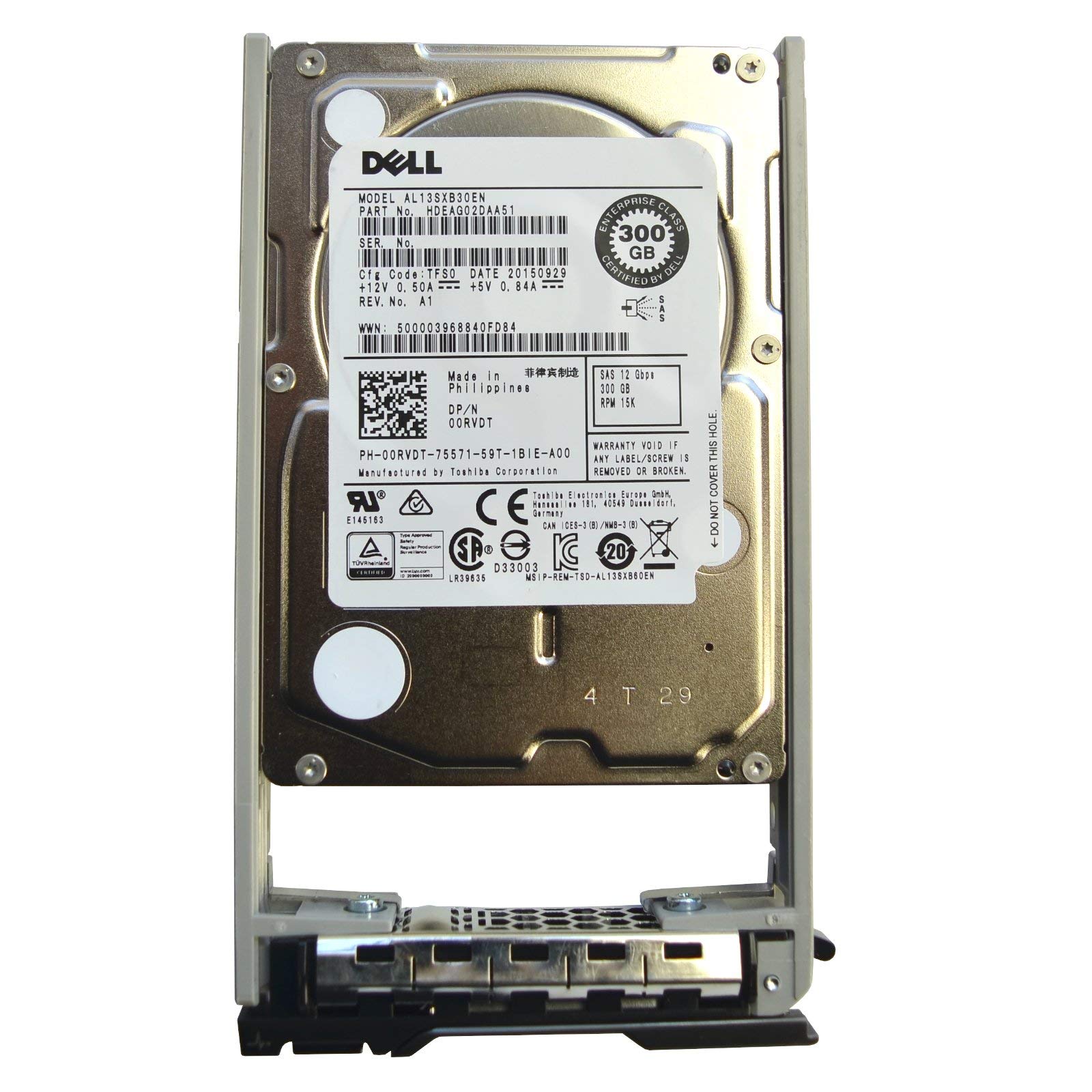 Dell 00RVDT 300GB 15K SAS 2.5'' 12Gbps Hard Disk Drive with 2.5in Caddy/Sled (Renewed)