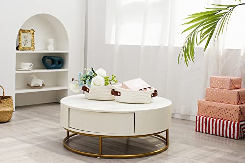 Small Basket for Organizing Small Cotton Rope Woven Storage Bins Dog Toy Bin Mini Rope Basket Small Organizer Bins Little Basket with Handle for Kids Baby Cloth Christmas Gift Empty, XS White 2 Pack