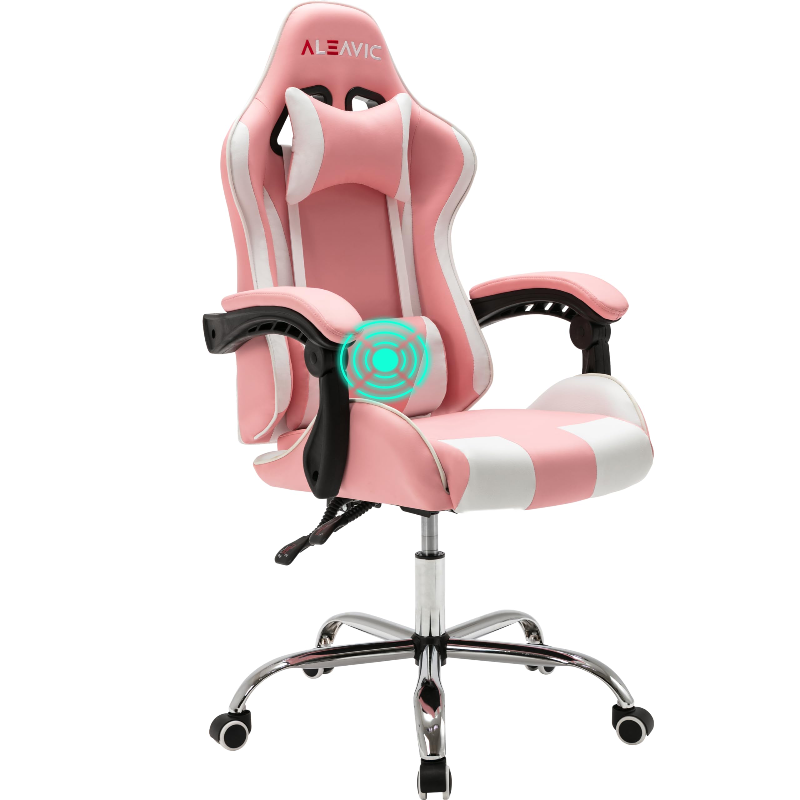 ALEAVIC Gaming Chair for Adults, High Back Ergonomic Computer Gaming Chair with Headrest and Lumbar Support, Pink White