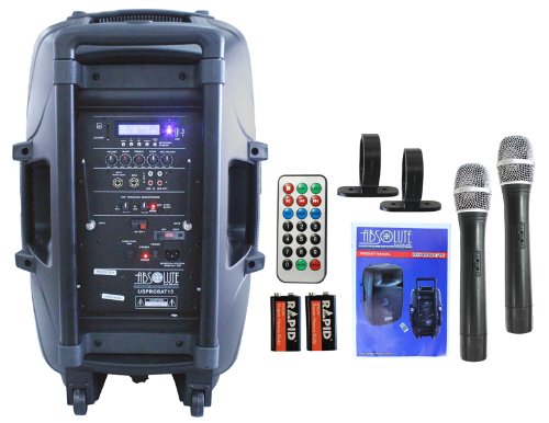 Absolute USA USPROBAT15 2500 Watts Max Power Speaker Built-in Battery/Bluetooth/Amplifier/SD/USB/FM Radio