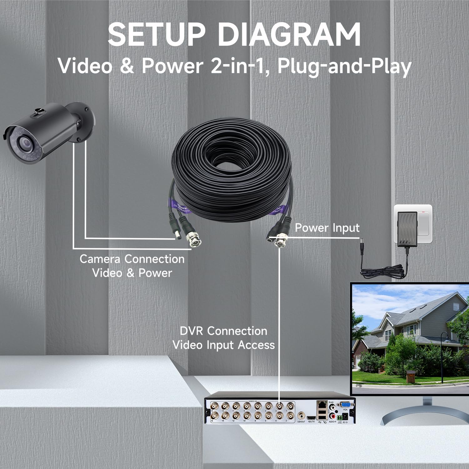 Anlink 4 Pack 100Ft/30M 4K 8MP 5MP All-in-One BNC Video Power Cable, BNC Extension Surveillance Camera Wires for CCTV Camera DVR Systems (8pcs BNC Connectors, 100pcs Cable Clips Included)
