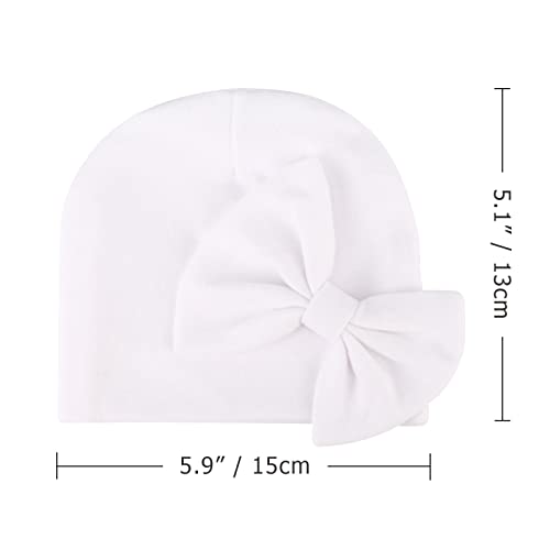 BQUBO Newborn Baby Hospital Hats Beanie Bow Infant Caps Baby Cotton No Scratch Mittens Set for 0-6 Months