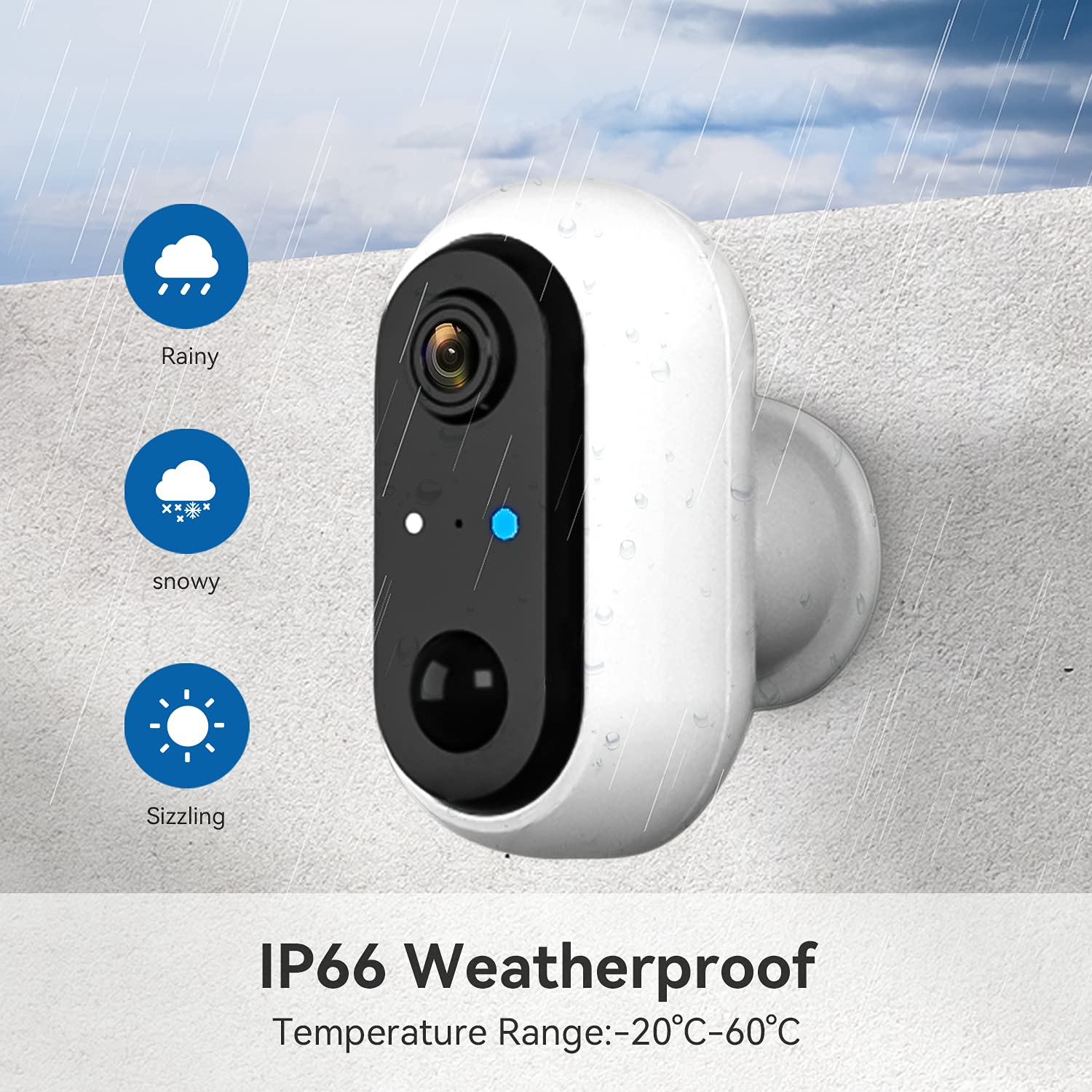 VENZ Security Camera Outdoor Wireless, IP66 Weatherproof, 1080P Battery Powered WiFi Surveillance Cameras, Night Vision, Motion Detection, 2-Way-Talk, Compatible with Alexa (White-2020)