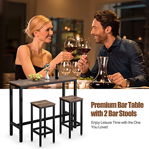 COSTWAY 3-Piece Bar Table Set, 39.5β Bar Table with 2PC 28β Bar Stools, Pub Height Dinning Table Set with Counter Height Backless Stools, Breakfast Table Set for Apartment/Bistro/Pub (Rustic Brown)