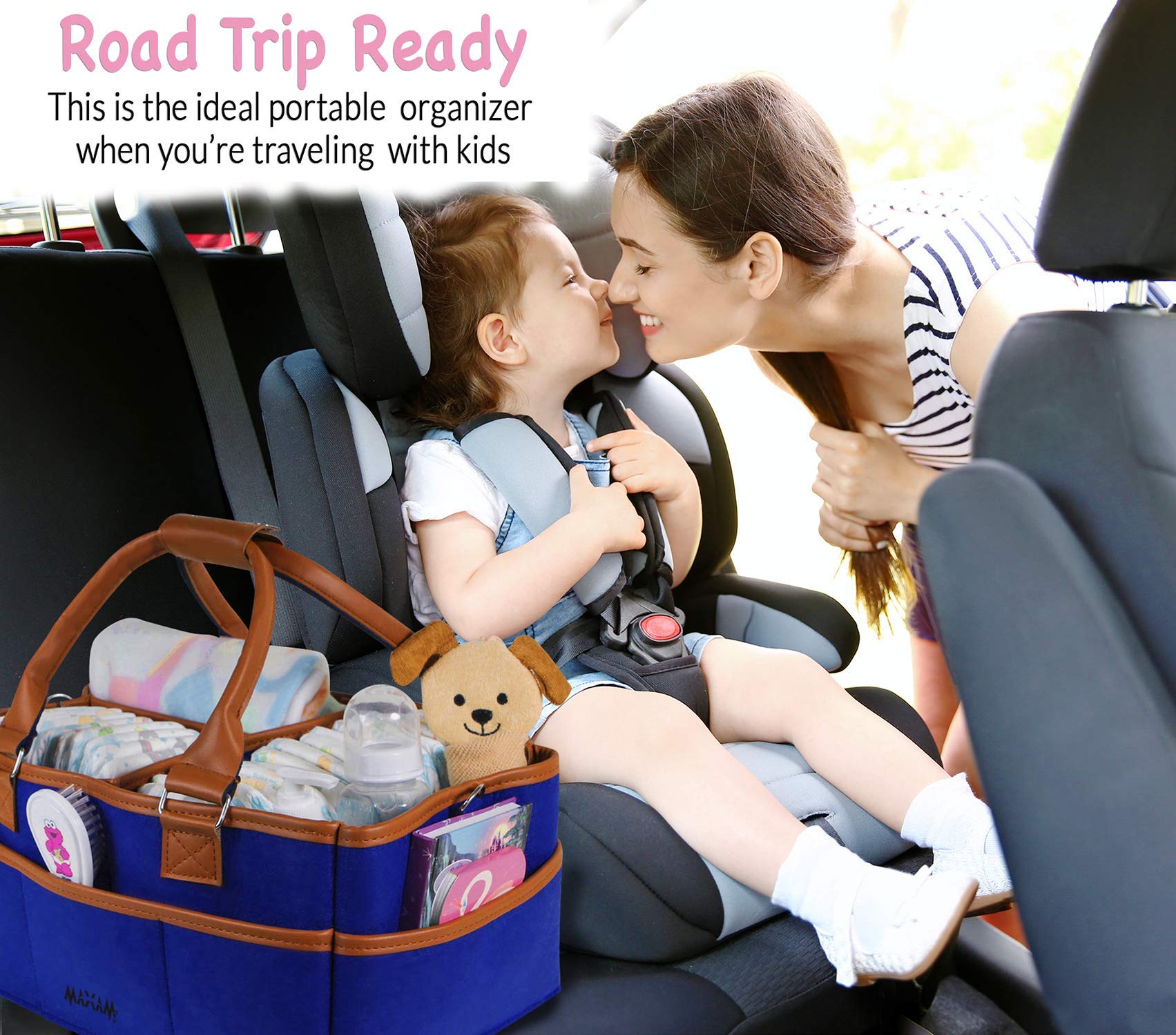 Baby Diaper Caddy Organizer Large with Shoulder Strap | Trendy Navy Blue Portable Nursery Storage Bin - Premium Quality Tote Bag For Newborn Essentials - For Infant Changing Table, Car, Home or Travel