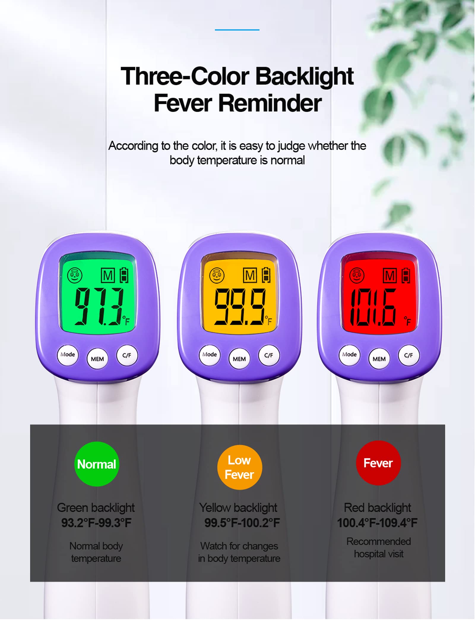 HUHETA Infrared Thermometer for Adults, Non Contact Forehead Thermometer with Fever Alarm, Accurate Reading and Memory Function, Body Temperature & Surface of Objects Use (Purple)