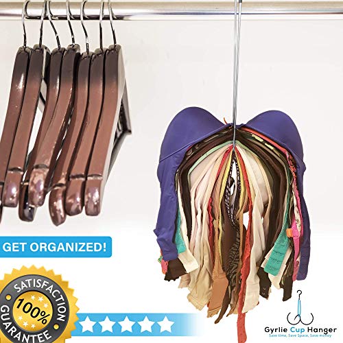 Bra Hanger - GYRLIE Cup Bra Hanger for Closet Organizer - Space Saving for 25+ Bras - Any Cup Size - Easy On/Off - Anti-Rust Hangers for Drying in Laundry Room or Bathroom and Closet Storage