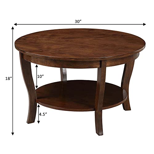 Convenience Concepts American Heritage Round Coffee Table with Shelf, Espresso