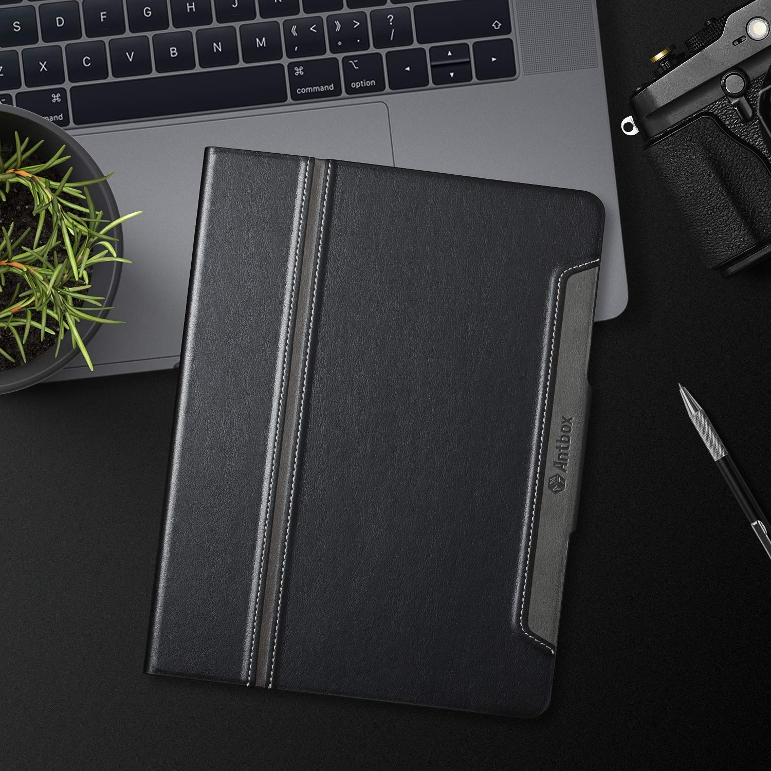 Antbox Case for iPad Pro 9.7/ iPad Air/iPad Air 2 with Built-in Pencil Holder Auto Sleep/Wake Function PU Leather Smart Cover (Black)