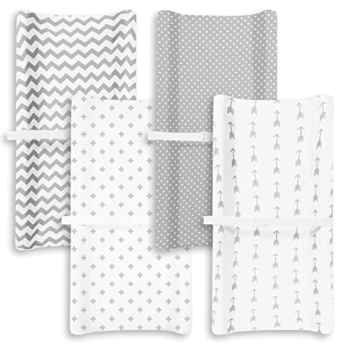 Changing Pad Cover β Premium Baby Changing Pad Covers 4 Pack β Boy or Girl Changing Pad Cover β Pure Jersey Machine Washable Grey and White Changing Table Cover β Diaper Changing Pad Cover Sheets