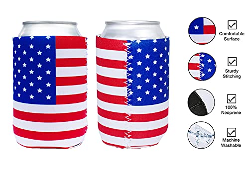 Can Cooler Sleeve 12pcs USA Flag Can Coolers Bulk Patriotic Can Sleeve Neoprene for Can and Bottle 12 oz, Perfect For Veterans Day, and Every Day(USA Flag, 12 Pack)