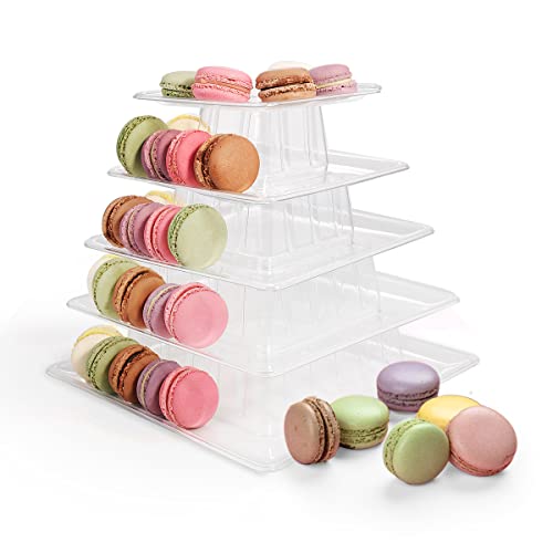 5 Tiers Square Macaron Tower Stand, Plastic Transparent Cake Stand Macaroon Display Rack Desserts Cupcake Holder Platter for Wedding, Birthday Party, Baby Shower, Party Decor by Greatstar