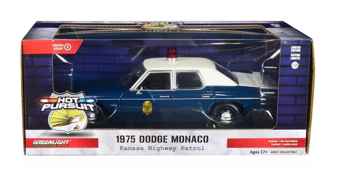 1975 Monaco Dark Blue with White Top Kansas Highway Patrol Hot Pursuit Series 1/24 Diecast Model Car by Greenlight GL85572