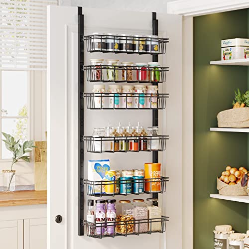 1Easylife Over The Door Pantry Organizer, 6-Tier Adjustable Pantry Door Organizer, Metal Pantry Organization and Storage with 6 Baskets, Heavy-Duty Hanging Spice Rack for Kitchen Pantry Bathroom