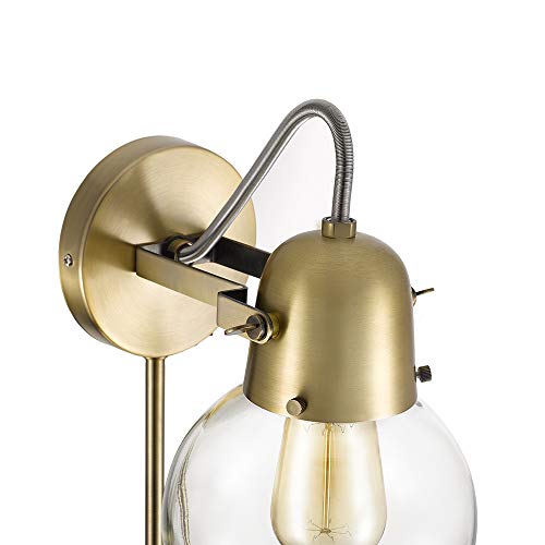 Amazon Brand β Rivet Mid-Century Modern Single Glass Globe Plug-In Wall Sconce With LED Light Bulb - 9.5 x 6.25 x 9.75 Inches, Gold Satin Brass - 21168-001