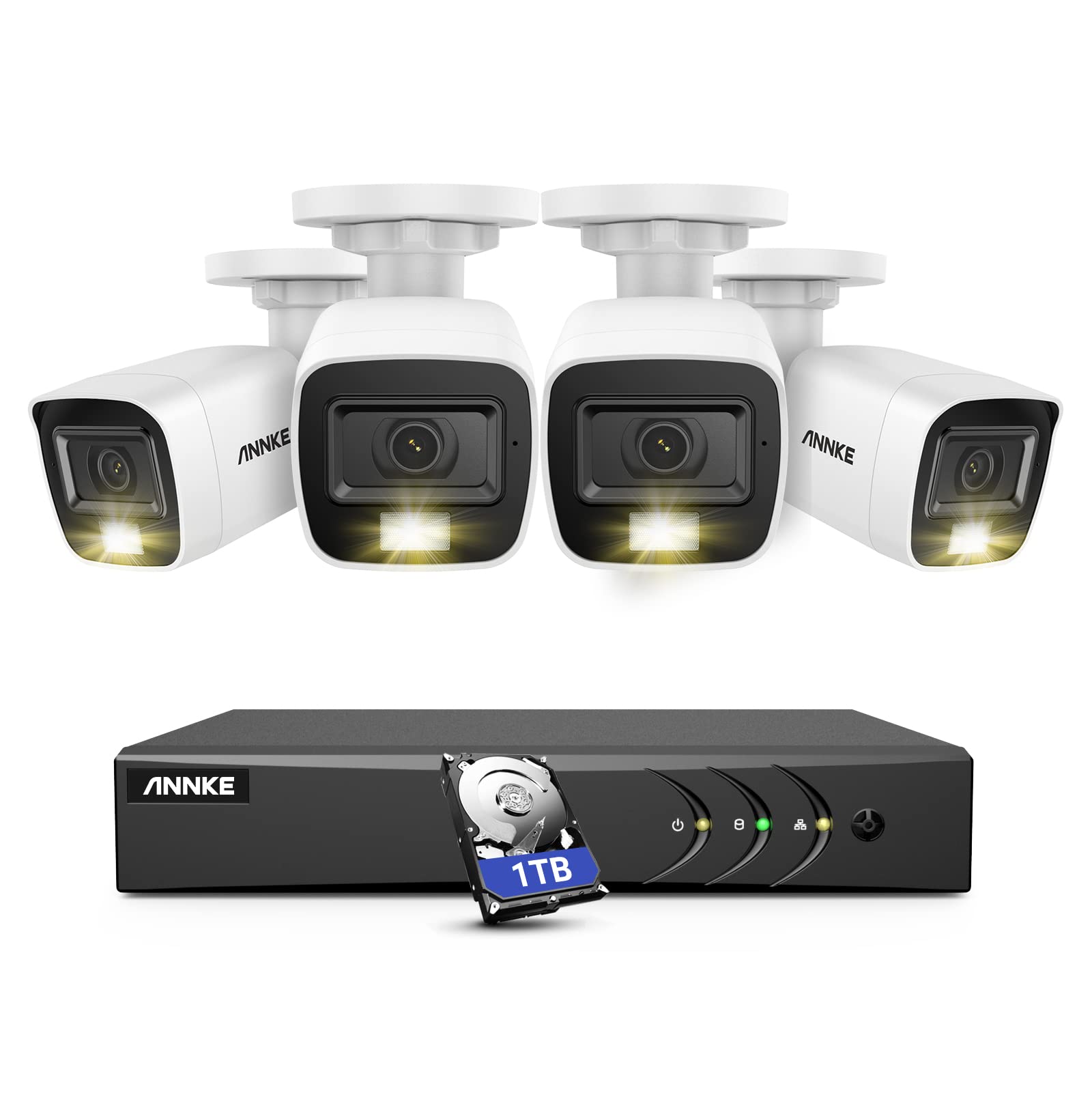 ANNKE 8CH H.265+ Security Camera System 3K Lite DVR with Mic/Audio, 4 X 1080P CCTV Camera with Dual Light for Outdoor Use, AI Human/Vehicle Detection, IP67 Weatherproof, 1TB Hard Drive Included