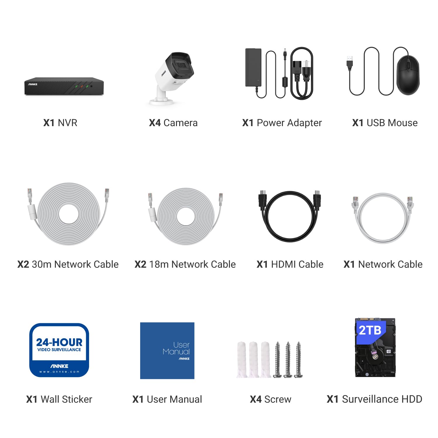 ANNKE H500 8CH 4pcs 3K 5MP Camera PoE Security System, H.265+ NVR with 2TB Hard Drive, Outdoor Bullet IP Cam, Color Night Vision, Built-in Mic&SD Card Slot, Smart Motion Detection, Works with Alexa