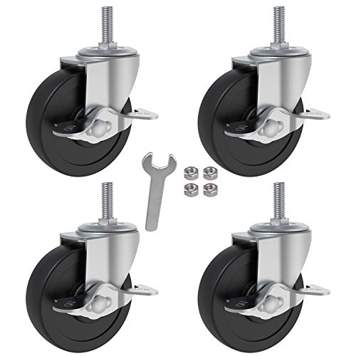 AAGUT 3" Steel Wire Shelving System Casters, 5/16"-18 x 3/4" stem casters with 4 Nuts and Spanner, Set of 4