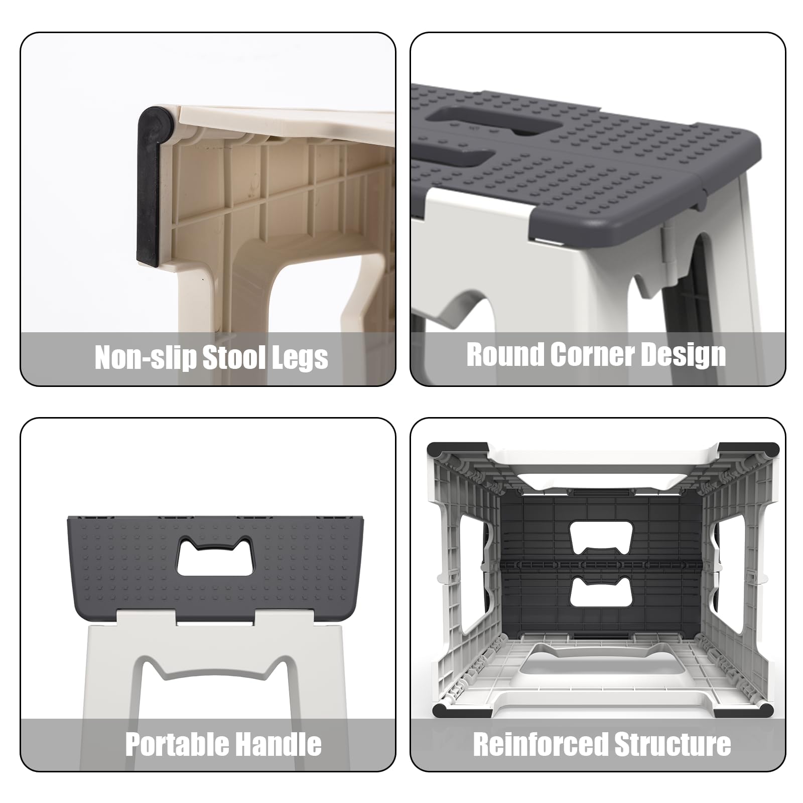 13" Folding Step Stool for Kids, Folding Stools with Portable Handle - Holds Up to 300 lbs - Plastic Foldable Kids Step Stool for Home Office Bathroom Outdoor (Gray)