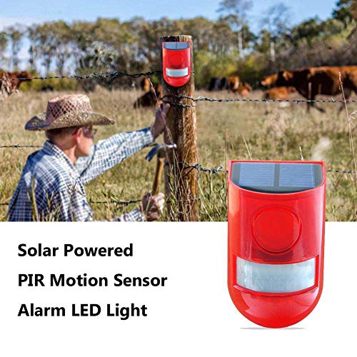 Solar Sound & Light Alarm Motion Sensor 110 Decibels Siren Sound Alert & 6LEDs Flash Warning Strobe Security Alarm System for Farm Villa