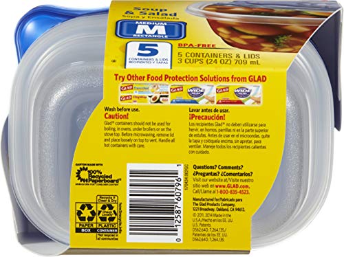 Glad Soup & Salad Food Storage Containers, Medium Rectangle (24 Oz) - (Pack of 6, 30 Count) | Strong and Durable Food Containers from Glad for Everyday Use | 24 Oz Food Storage Containers