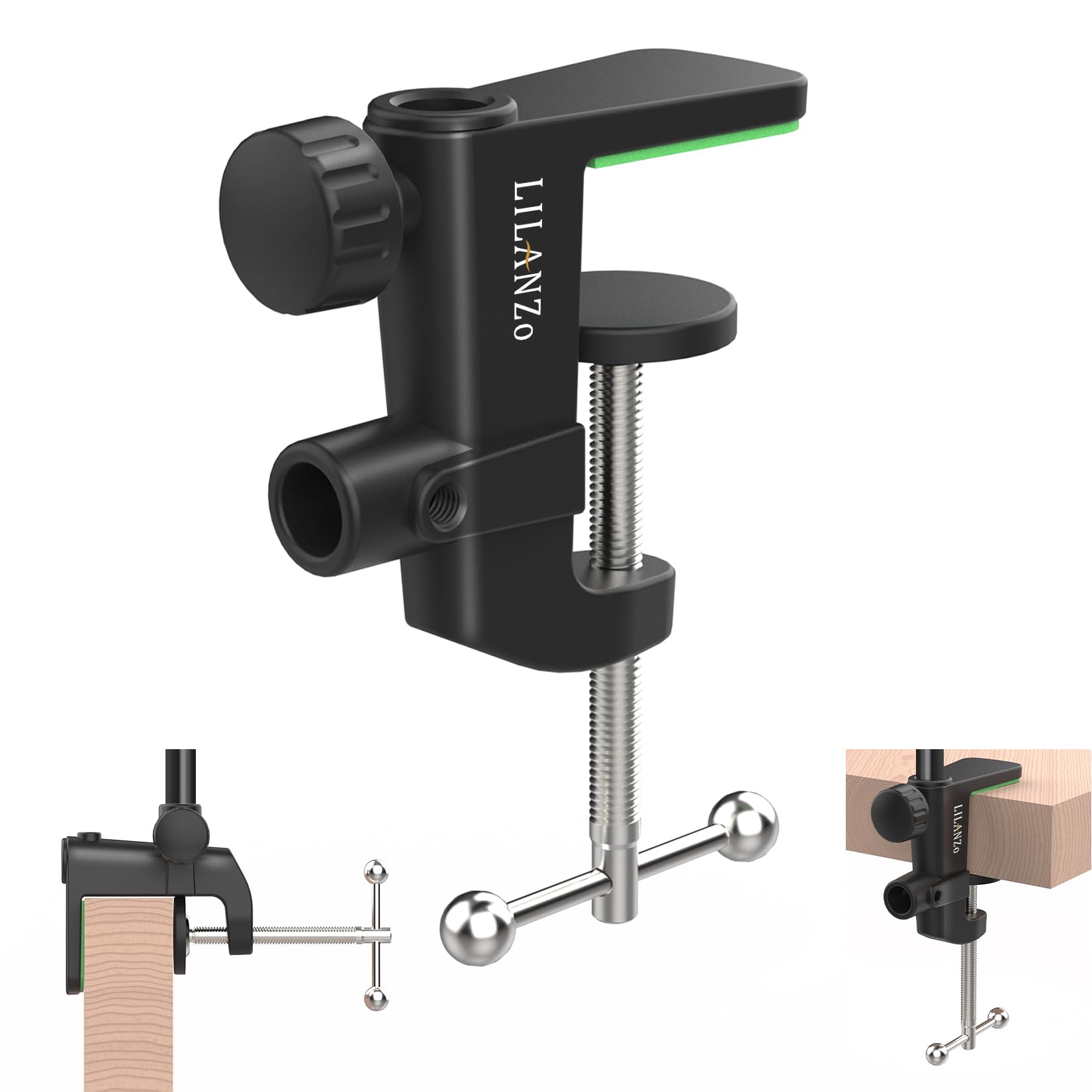 2-IN-1 Table Mount Clamp, LILANZo Heavy-Duty Metal Mic Clamp Holder for Microphone Suspension Boom Scissor Arm Stand Holder & Overhead Phone Mount Stand, Fits up to 1.97"/5cm Desktop Thickness
