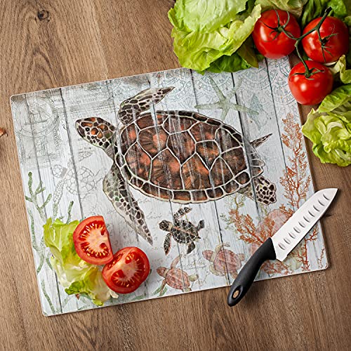 CounterArt Shoreline Shells Sea Turtle 3mm Heat Tolerant Tempered Glass Cutting Board 15β x 12β Manufactured in the USA Dishwasher Safe