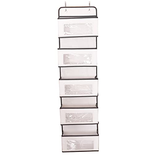 5-Shelf Over Door Hanging Organizer Storage,5 Large Pockets with Clear Windows,2 Metal Rings for Large Hanging Weight for Nursery, Diapers, Closet,Room,Dorm(White)
