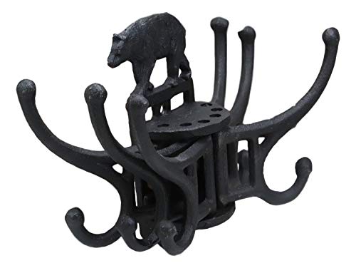 Ebros Cast Iron Rustic Forest Black Bear Free Spinning Movable Hanging Wall Hooks 9" Wide Western Bears Themed Mount Hook for Coats Hats Keys Leashes Backpacks Cabin Lodge Country Accent Decor