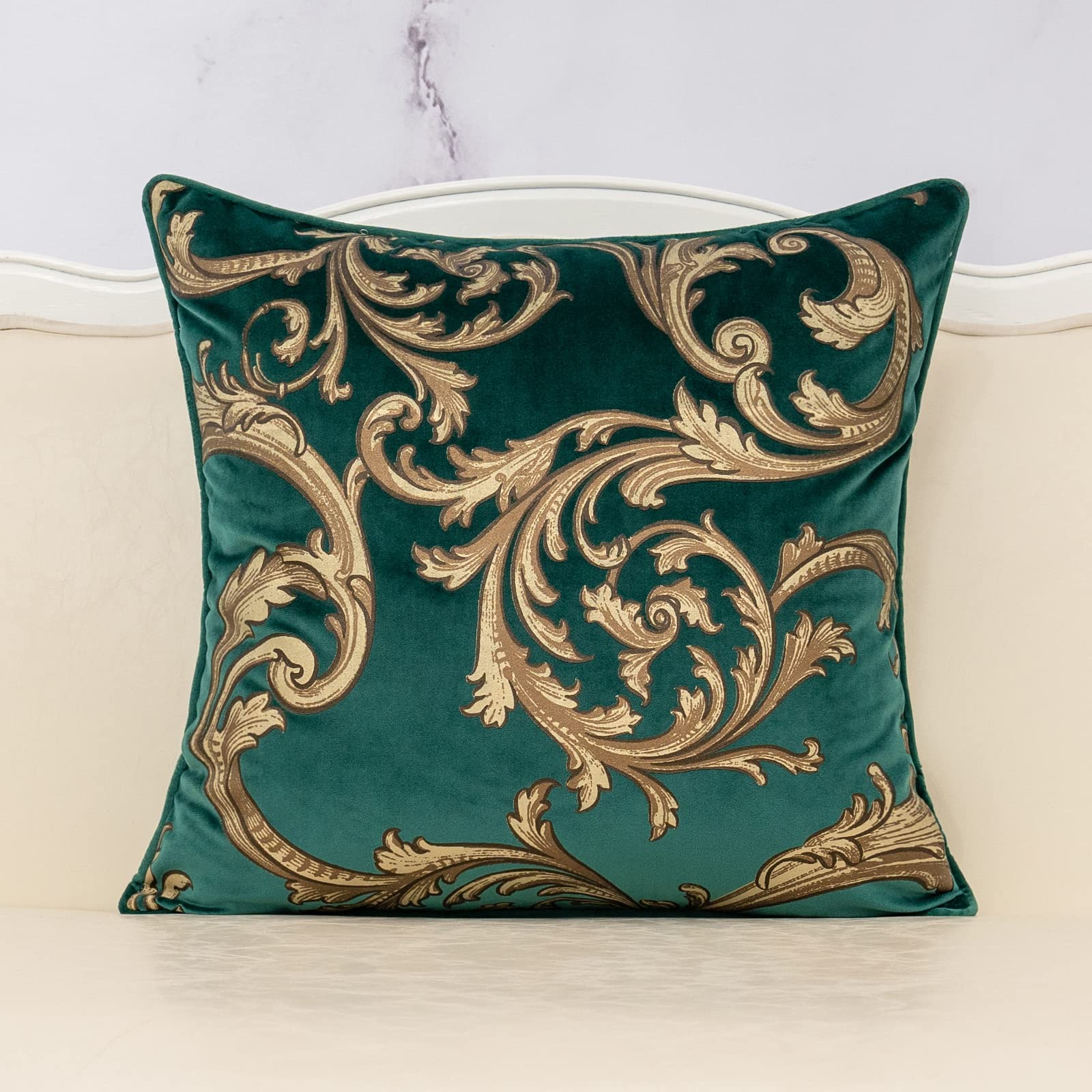 Alerfa 20 x 20 Inch Teal Luxury Velvet European Garden Style Floral Pattern Cushion Case Square Throw Pillow Cover Decorative Pillow for Couch Sofa Living Room Bedroom Car