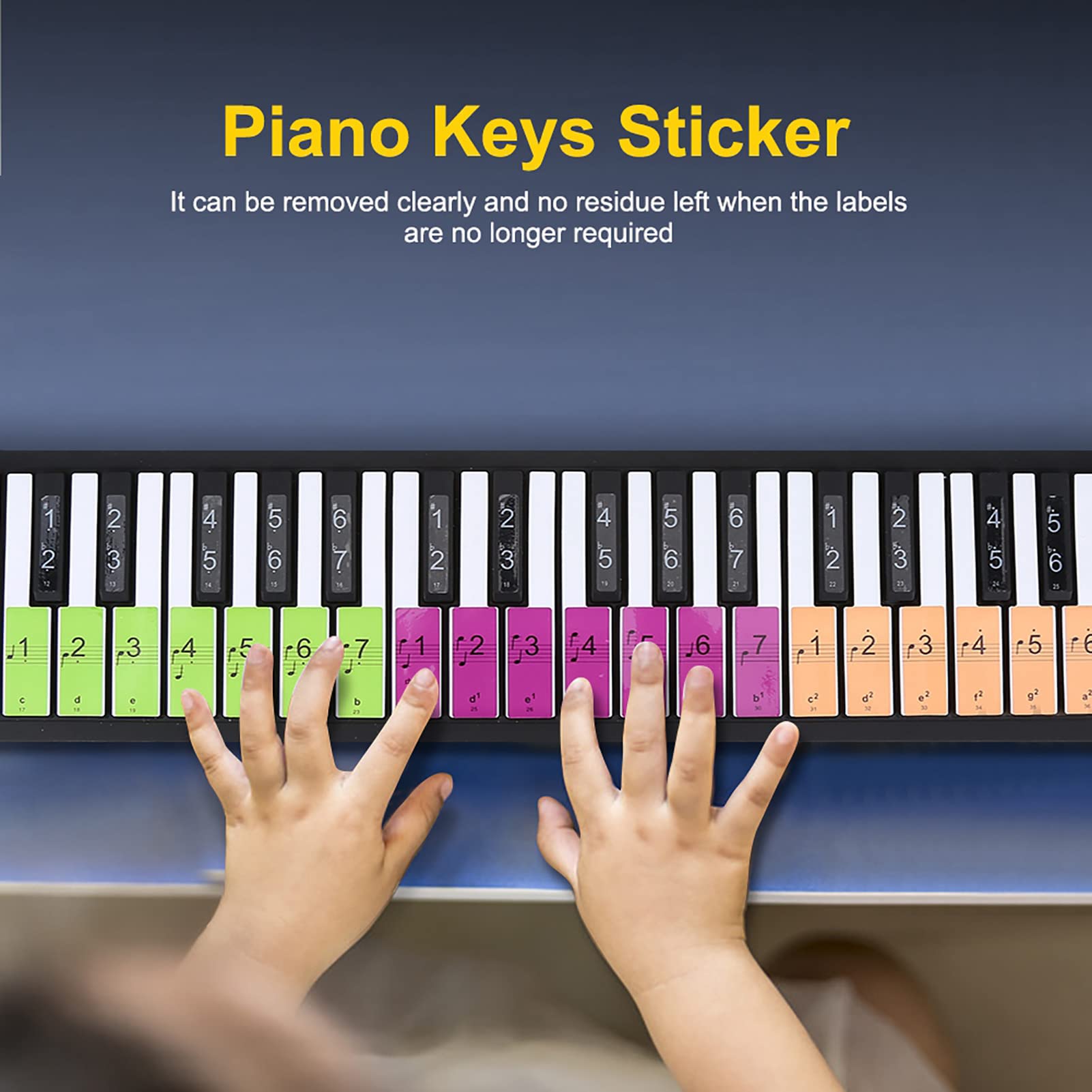 2 in 1 Design Piano Beginner Sticker, 2 Color Removable Piano Sticker, for Piano Piano Keyboard(Colorful)