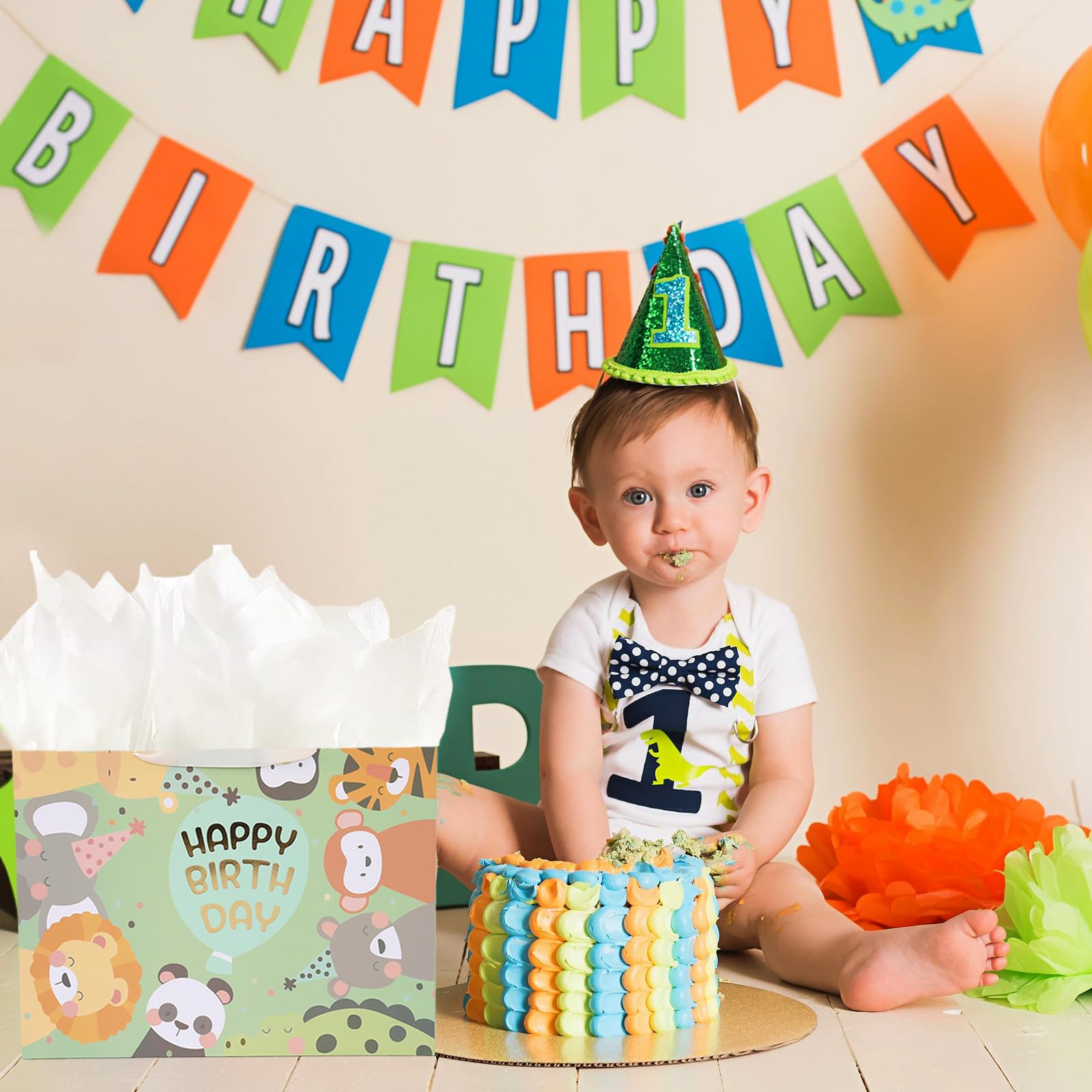 13" Large Baby Boy Gift Bag with Card and Tissue Paper Perfect for Baby Shower Birthday Party