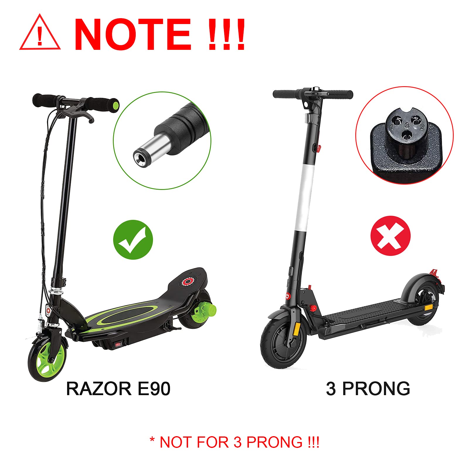 12V 1A Power Adapter for Razor Power Core 90, E90 E95 95 Charger, ePunk, XLR8R, Electric Scream Machine, Kids Ride On Toys, Electric Scooter Power Supply - 6.5 FT Battery AC DC Power Cord Charge
